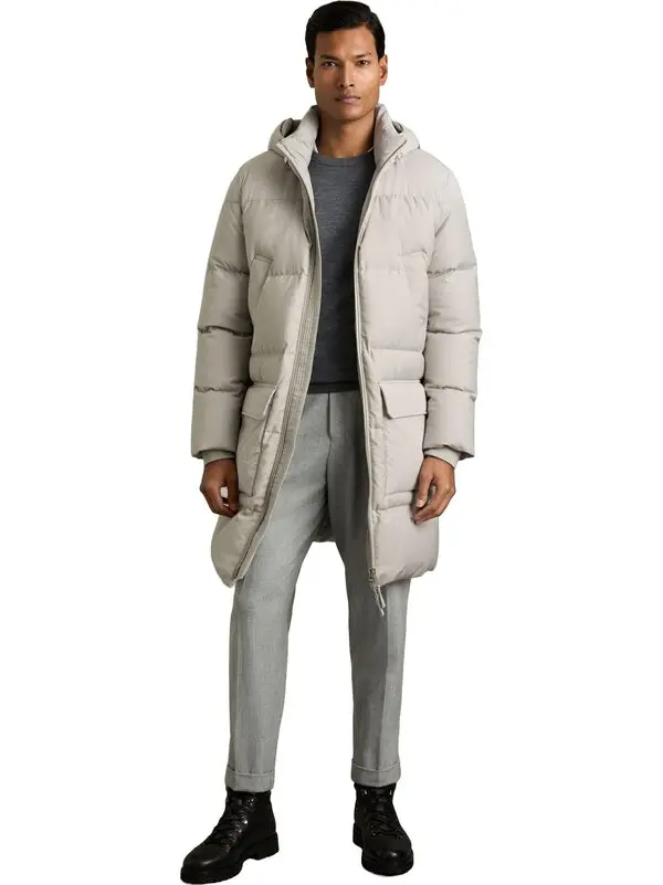 REISS Stadium Quilted Longline Puffer Jacket - Grey