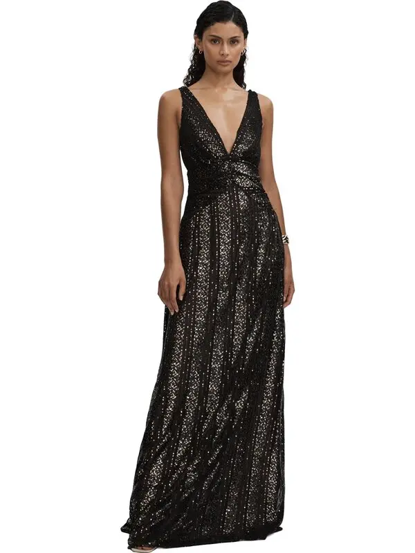 Halston Esra Sequin Maxi Dress - Black