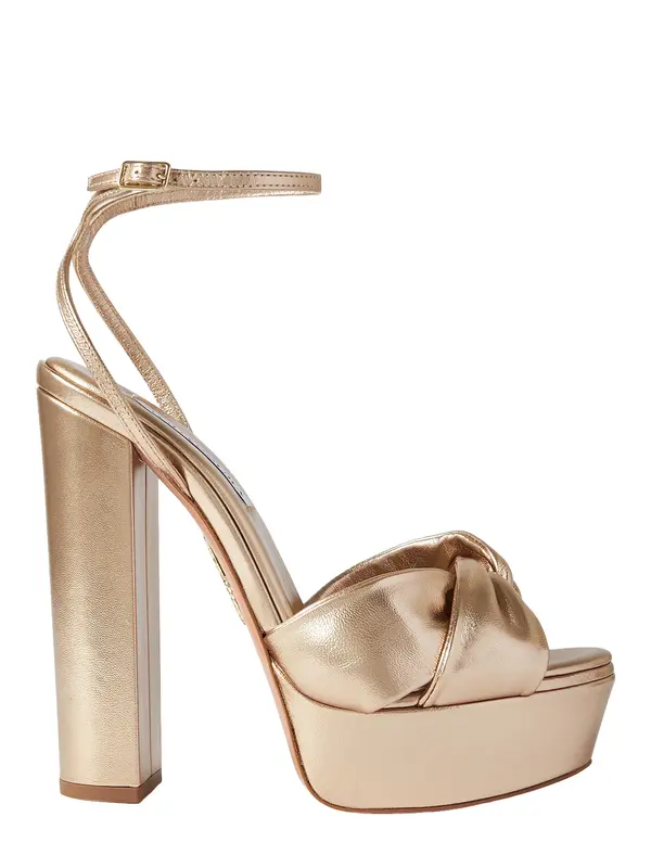 AQUAZZURA Olie Plateau 140 Knotted Metallic Leather Platform Sandals - Pink