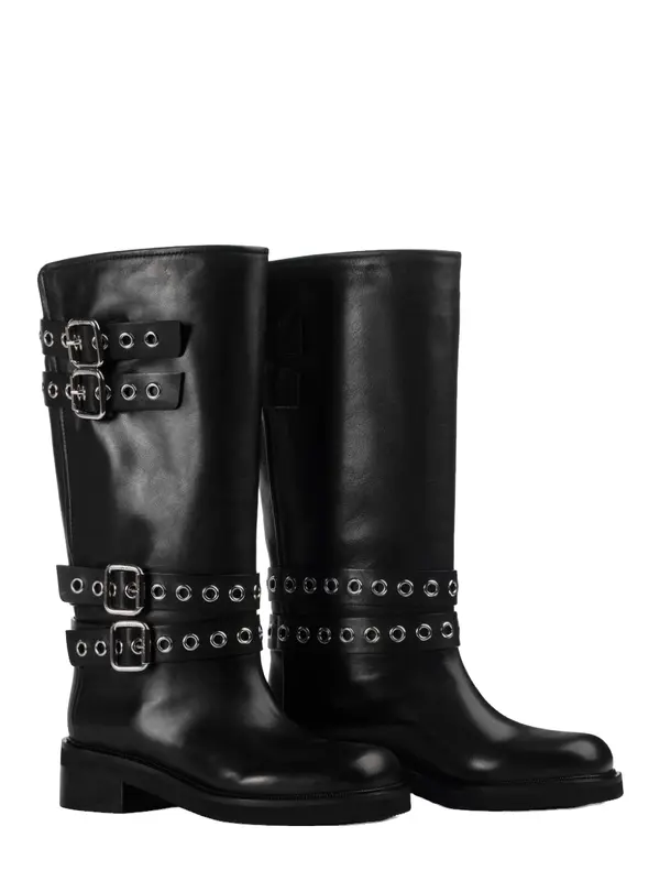 LE SILLA Harley Buckled Leather Boots - Black