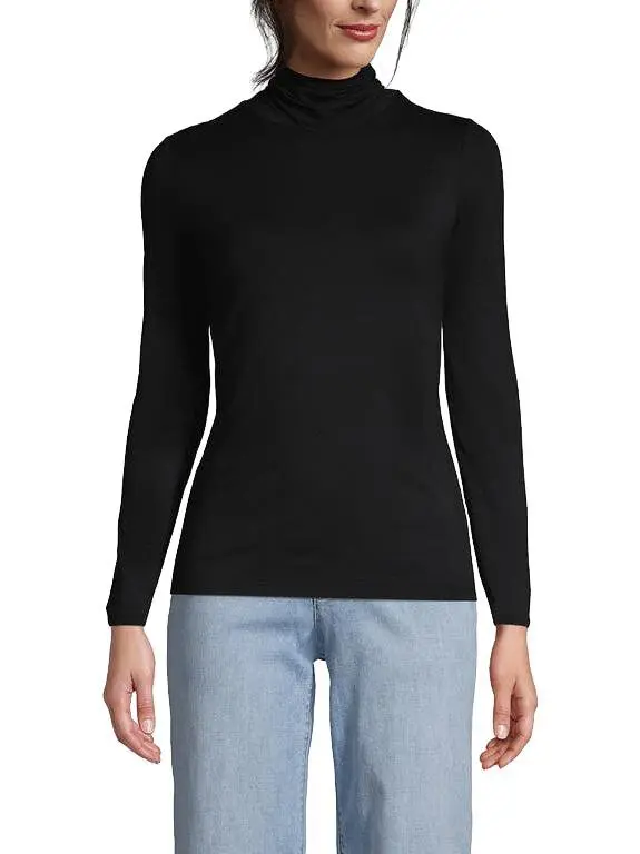 LANDS' END Lightweight Jersey Long Sleeve Turtleneck - Black
