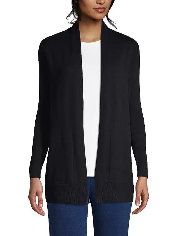 LANDS' END Long Sleeve Open Cardigan Sweater - Black