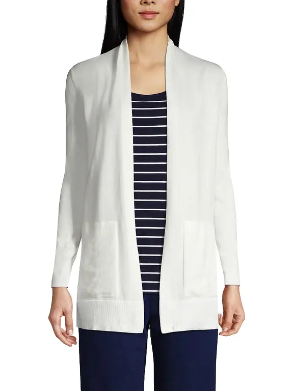 LANDS' END Long Sleeve Open Cardigan Sweater - Ivory