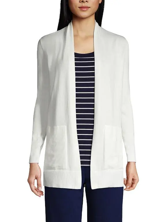 LANDS' END Long Sleeve Open Cardigan Sweater - Ivory