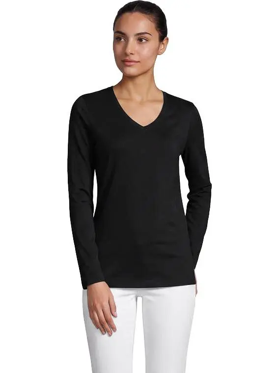 LANDS' END Supima Cotton Long-sleeve V-neck T-shirt - Black