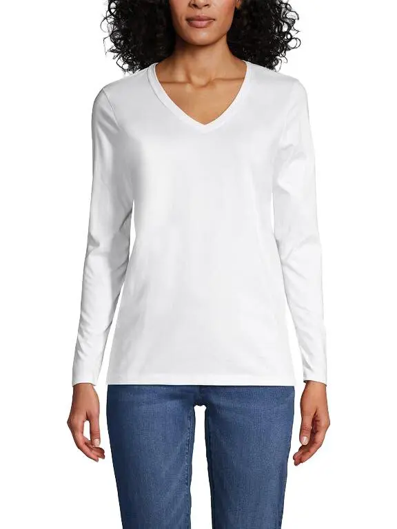 LANDS' END Supima Cotton Long-sleeve V-neck T-shirt - White