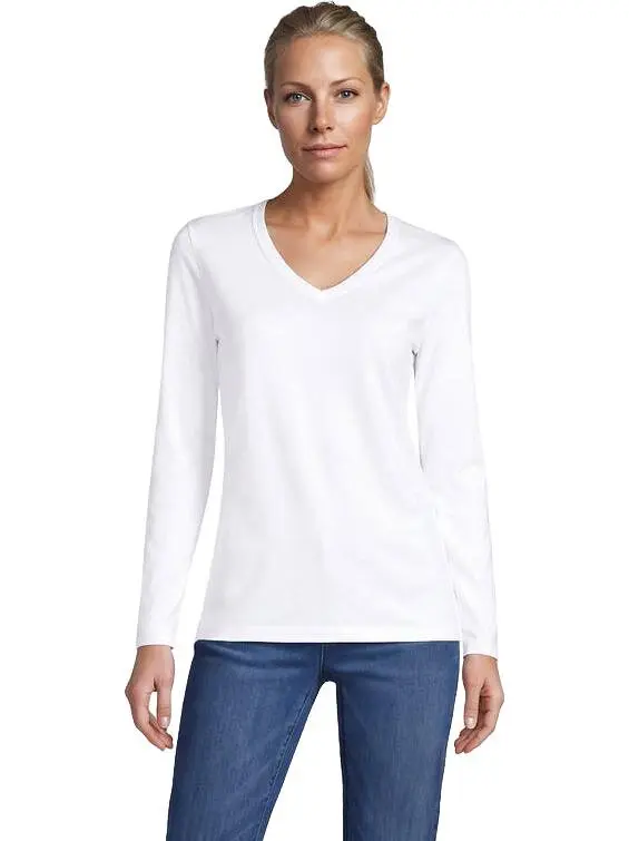 LANDS' END Supima Cotton Long-sleeve V-neck T-shirt - White