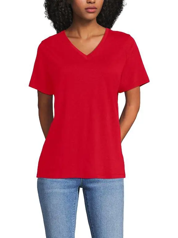 LANDS' END Relaxed Supima Cotton V-neck T-shirt - Compass Red