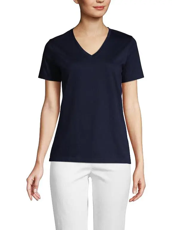 LANDS' END Relaxed Supima Cotton V-neck T-shirt - Radiant Navy