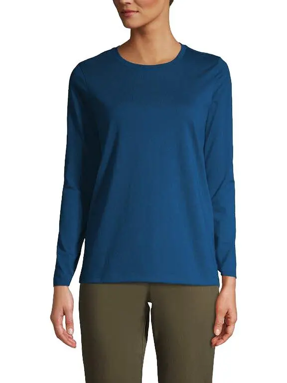 LANDS' END Relaxed Supima Cotton Long Sleeve Crew Neck T-shirt - Baltic Teal