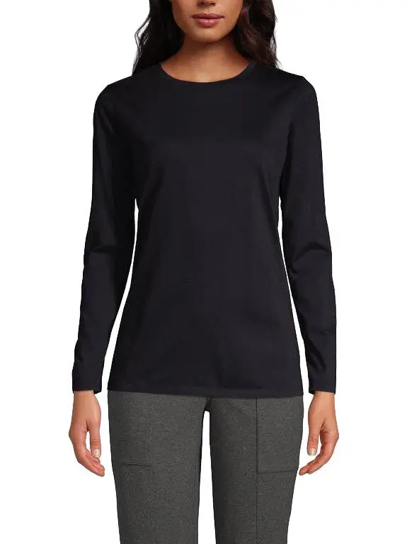 LANDS' END Relaxed Supima Cotton Long Sleeve Crew Neck T-shirt - Black