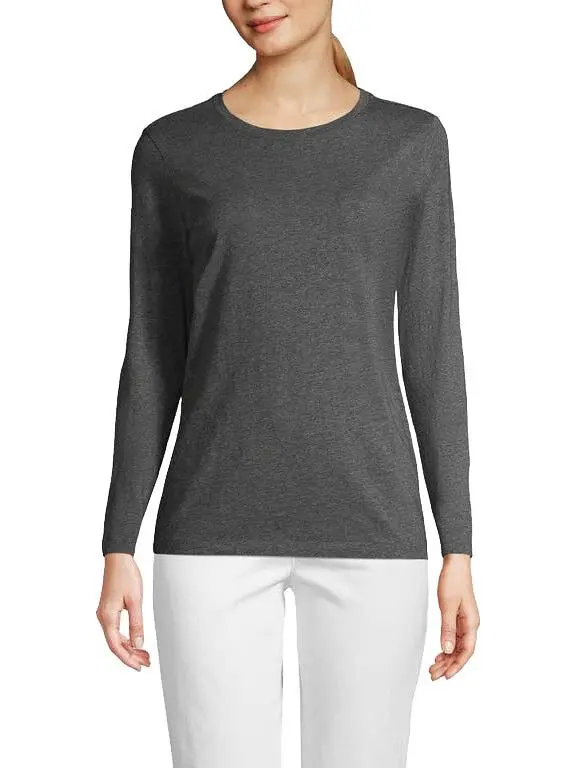 LANDS' END Relaxed Supima Cotton Long Sleeve Crew Neck T-shirt - Charcoal Heather