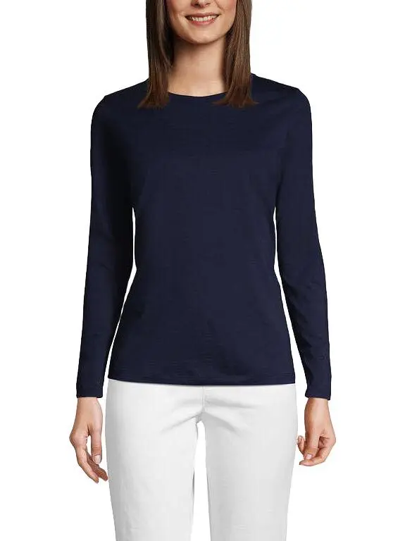 LANDS' END Relaxed Supima Cotton Long Sleeve Crew Neck T-shirt - Radiant Navy