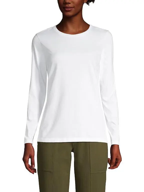 LANDS' END Relaxed Supima Cotton Long Sleeve Crew Neck T-shirt - White