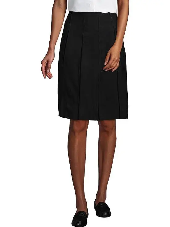 LANDS' END Solid Box Pleat Top-of-knee Skirt - Black