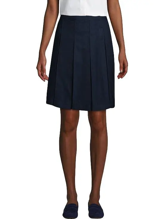 LANDS' END School Uniform Solid Box Pleat Skirt - Classic Navy