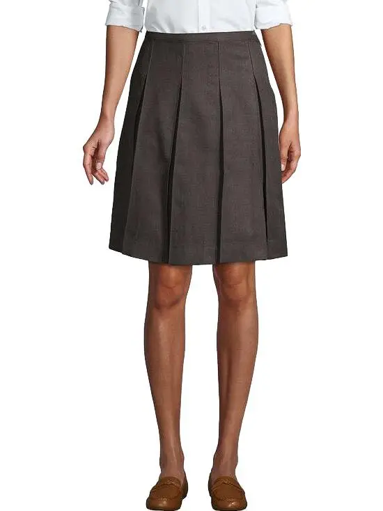 LANDS' END Solid Box Pleat Top-of-knee Skirt - Gray