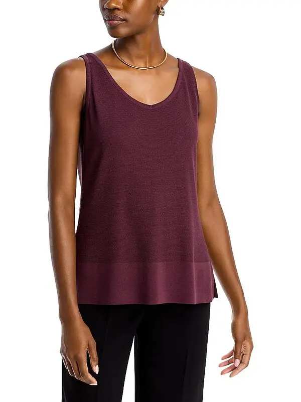Misook V-neck Soft Knit Tank - Mahogany