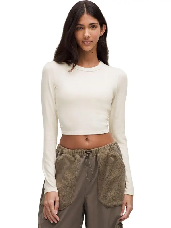 Lululemon Hold Tight Straight-hem Cropped Long-sleeve Shirt - Light Ivory