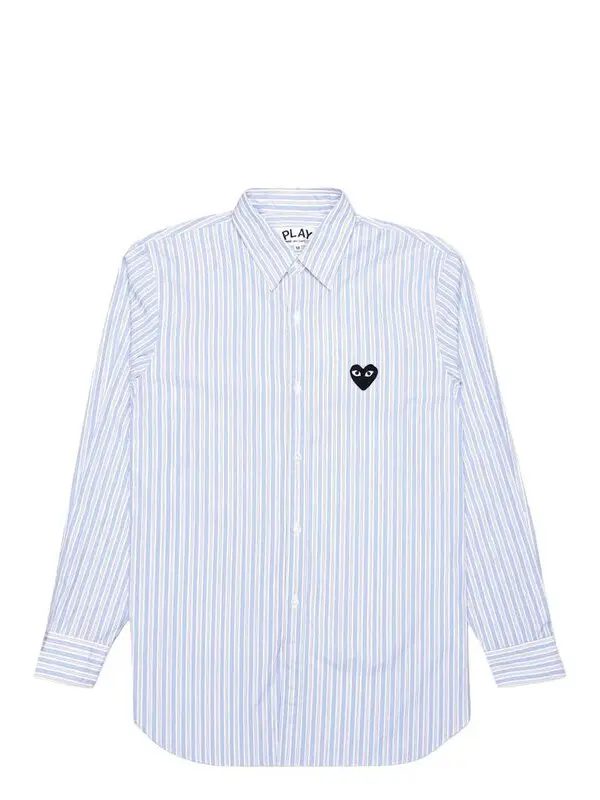 Play Comme Des Garcon Black Emblem Striped Shirt - Light Blue/white