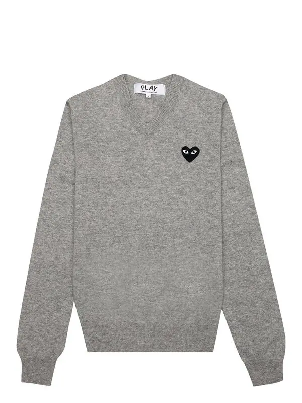 Play Comme Des Garcon Heart V-neck Sweater - Grey