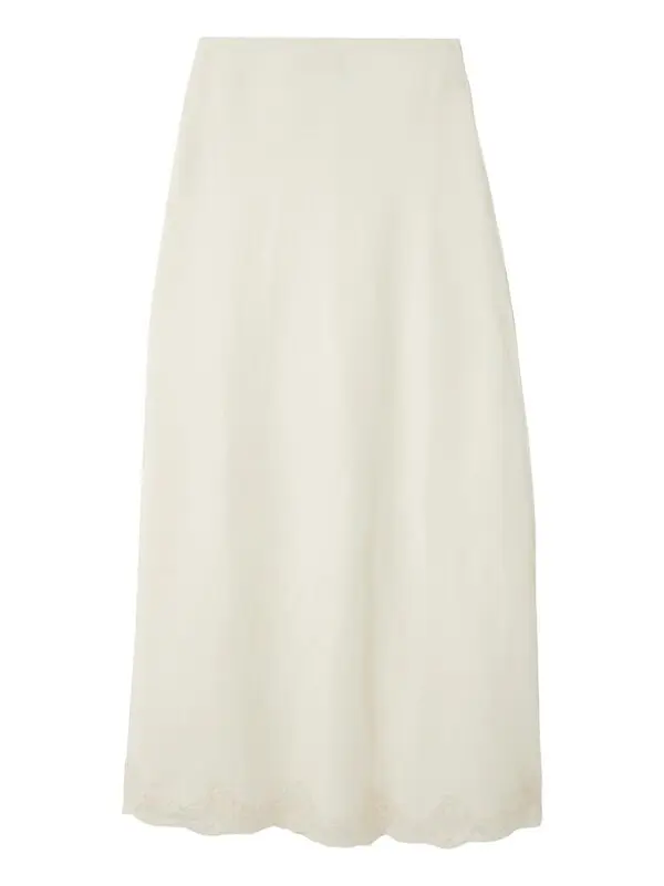 Rixo Crystal Lace-trimmed Linen-blend Midi Skirt - Neutrals