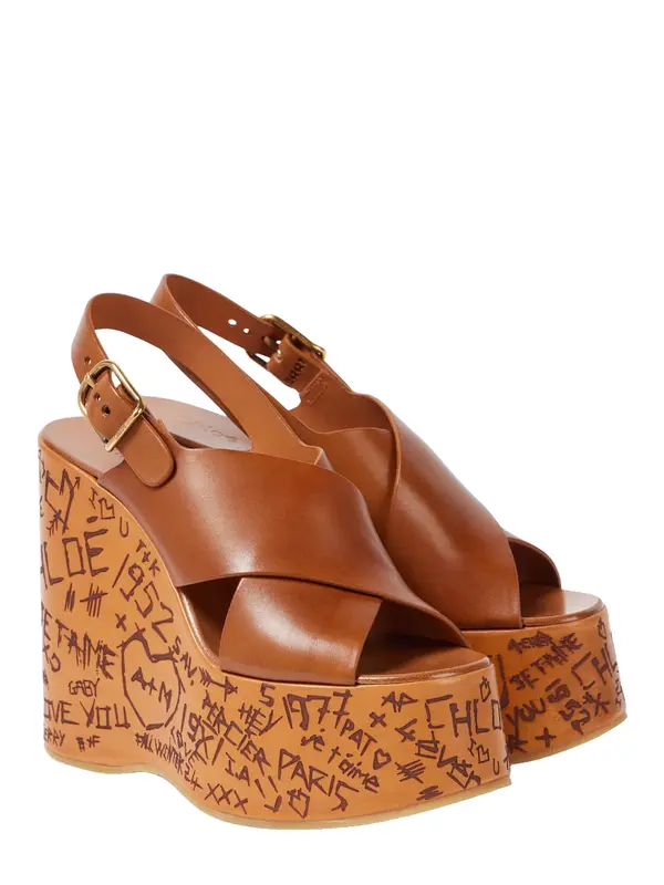 Chloé Maxime Leather Wedge Sandals - Brown