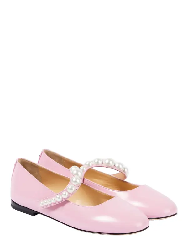 Mach & Mach Sirene Faux Pearl Leather Mary Jane Flats - Pink