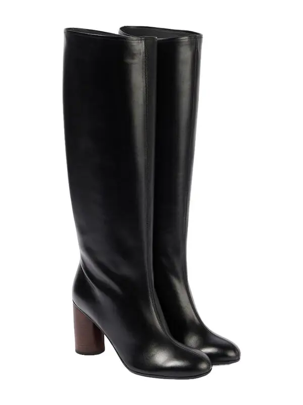 Co Knee-high Leather Boots With Side Zip - Black