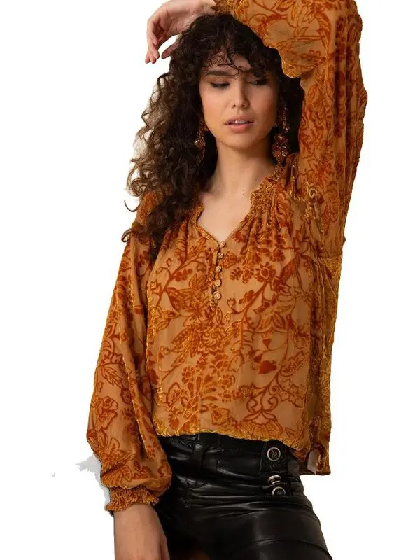Hale Bob Liana Velvet Burnout Top - Gold