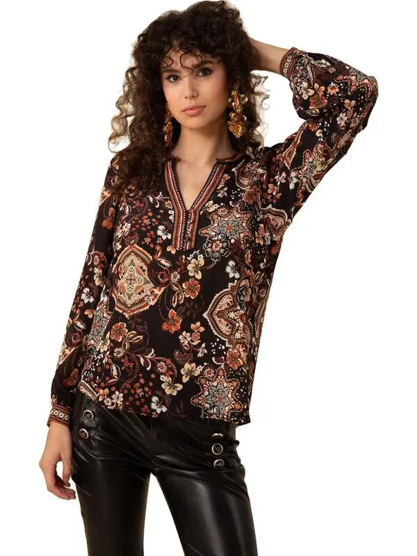 Hale Bob Skye Beaded Silk Top - Black