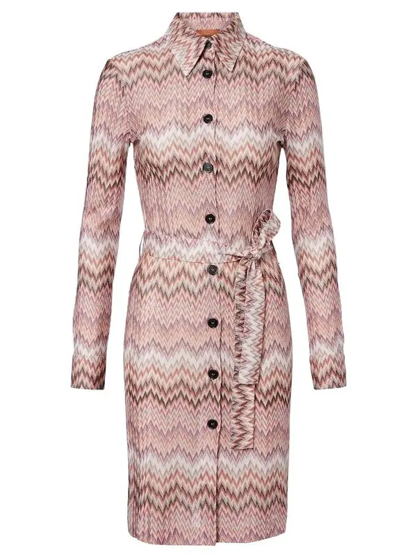 Missoni Zigzag Print Belted Shirt Dress - Pink