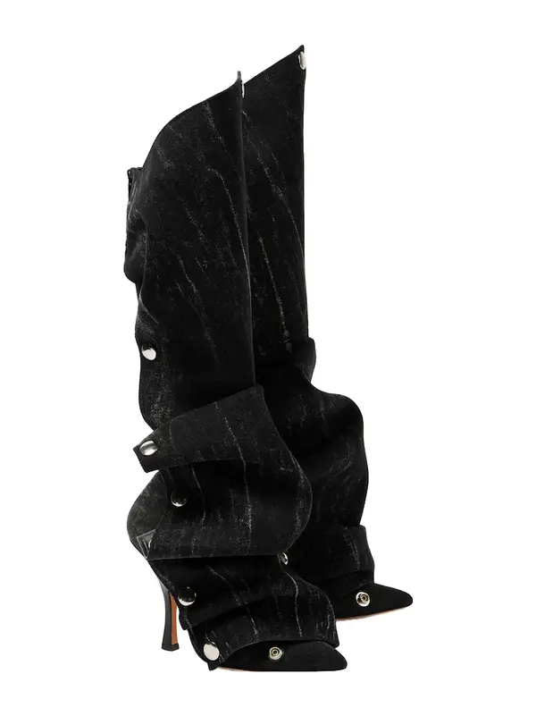 Y/project Snap Denim Knee-high Boots - Black