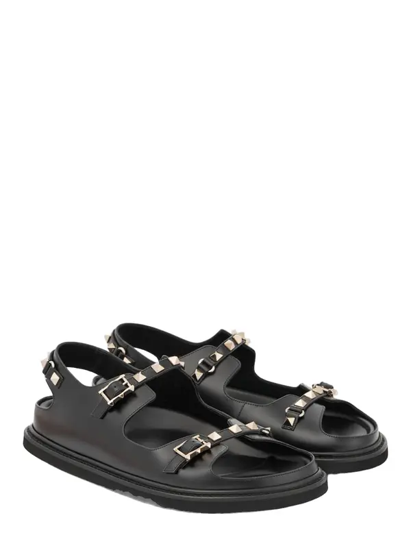 Valentino Garavani Rockstud Leather Flat Sandals - Black