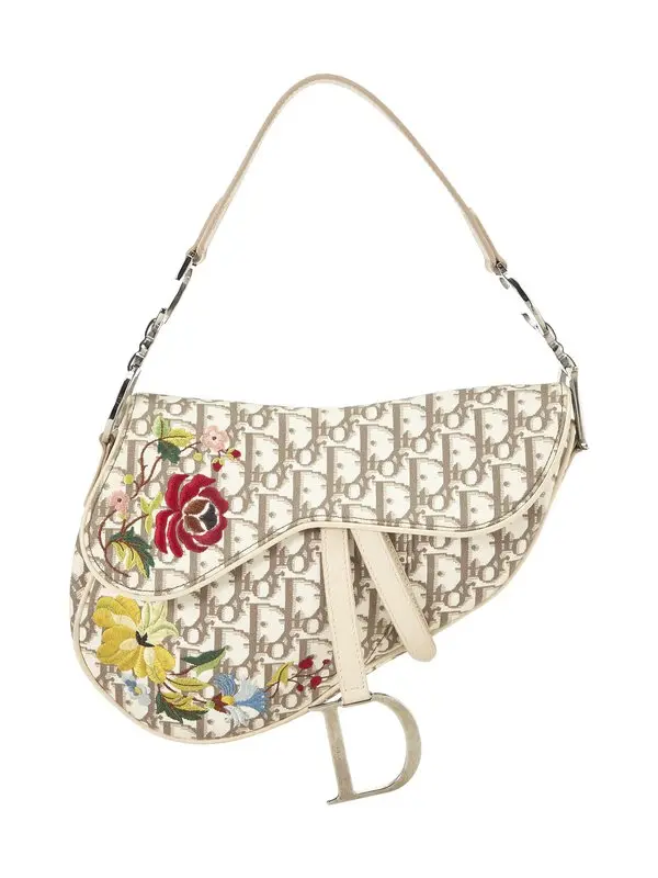 Dior Embroidered Floral Saddle Bag - Beige