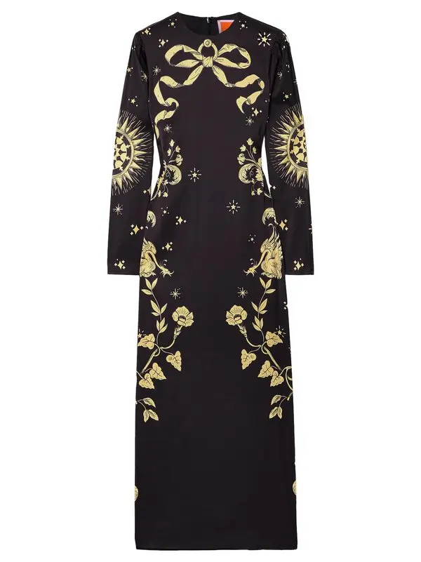 La DoubleJ Printed Satin Maxi Dress - Black