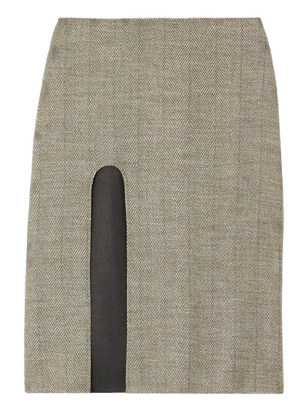 Stella McCartney Cutout Herringbone Wool-tweed Midi Skirt - Neutrals