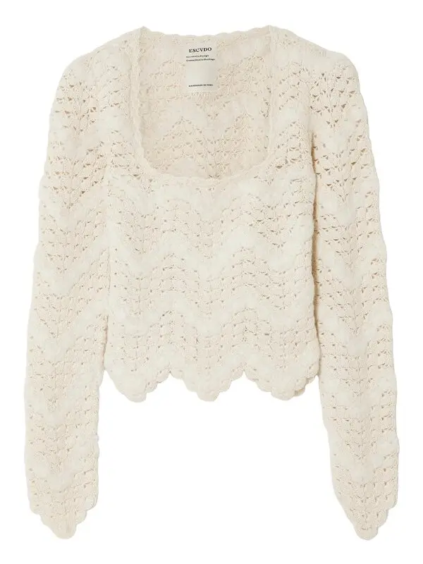 Escvdo Brisa Scalloped Alpaca Top - Neutrals