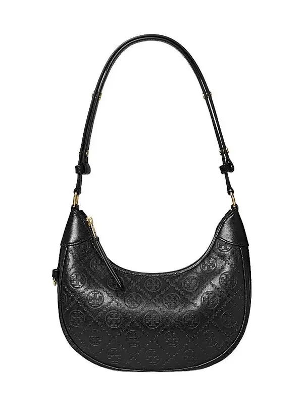 Tory Burch T Monogram Leather Crescent Bag - Black