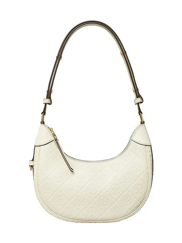 Tory Burch T Monogram Crescent Bag - Light Cream