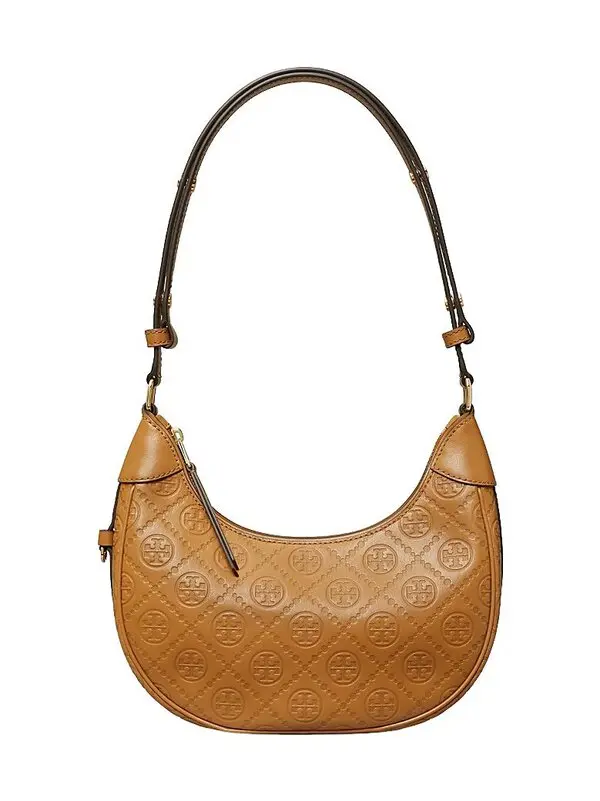 Tory Burch T Monogram Leather Crescent Bag - Tan