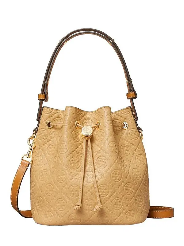 Tory Burch T Monogram Leather Bucket Bag - Biscotti