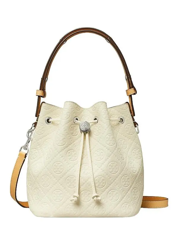 Tory Burch T Monogram Leather Bucket Bag - Warm White
