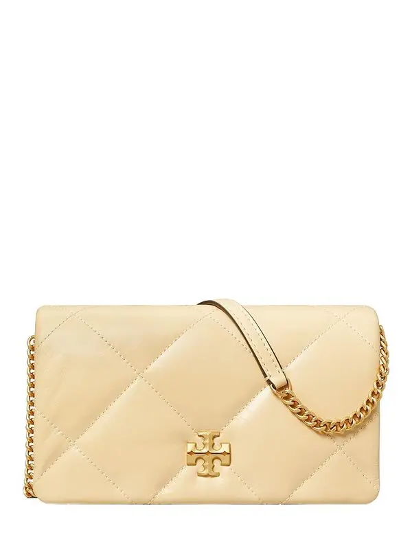 Tory Burch Kira Diamond Quilt Leather Chain Wallet - Vanilla