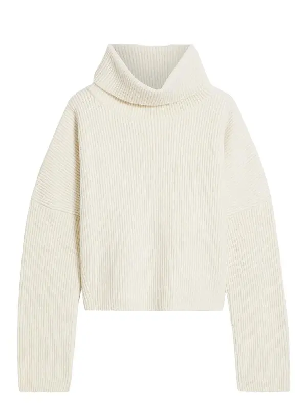 Another Tomorrow Ribbed Wool Turtleneck Sweater - Ivory