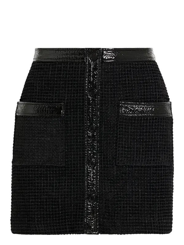 Maje Cotton-blend Tweed Mini Skirt With Faux Patent Leather Trim - Black