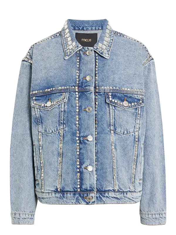 Maje Embellished Denim Jacket - Mid Denim