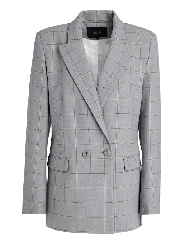 Maje Double-breasted Checked Blazer - Gray