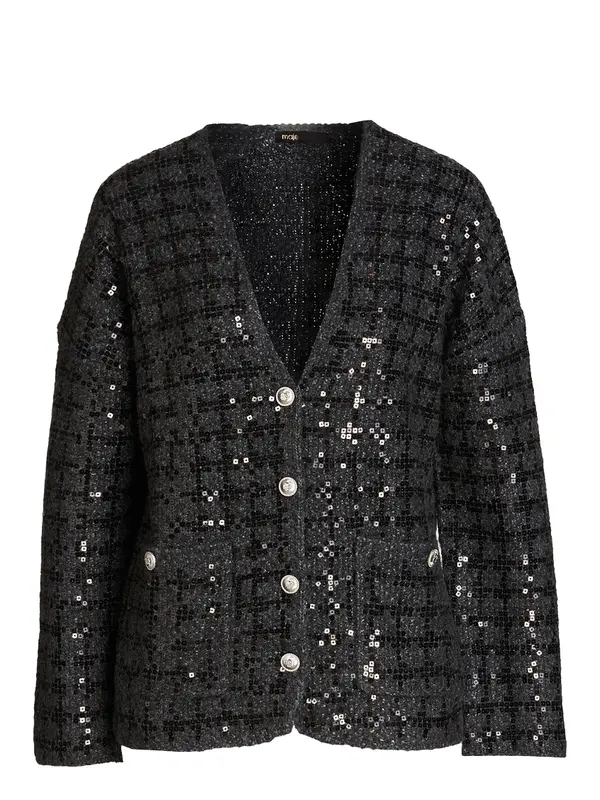 Maje Sequin-embellished Tweed Cardigan - Anthracite