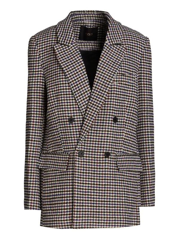 Maje Double-breasted Houndstooth Blazer - Royal Blue
